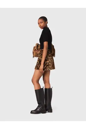 Maje Leopard Print Faux Fur Mini Skirt