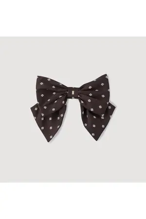 Sandro Printed Satin Bow Barrette - Brown
