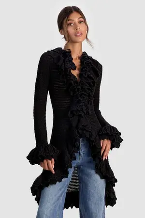 Alice + Olivia Yara Ruffle Cardigan