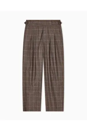 Emporio Armani Check-motif Flannel Trousers With Pleats - Natural