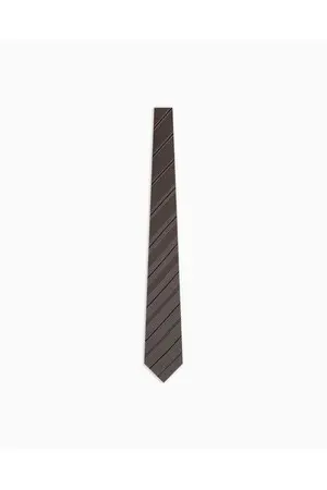 Emporio Armani Pure Silk Tie With Jacquard Pattern - Brown