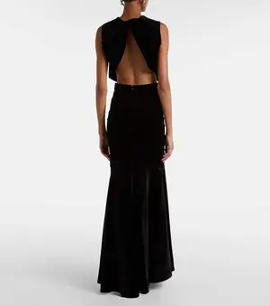 PATOU Bow-detail Cotton-blend Velvet Crop Top - Black
