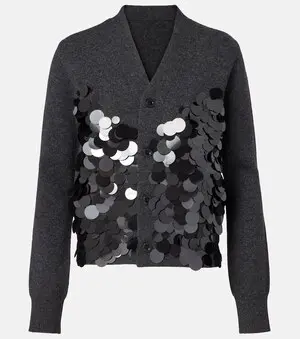 Sacai Sequined Wool Cardigan - Black