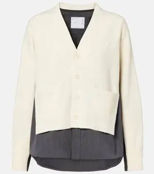 Sacai Striped Layered Wool Cardigan