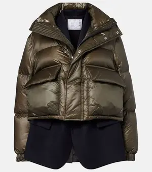 Sacai Layered Wool-trimmed Down Jacket - Green