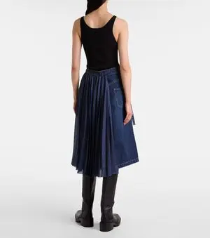 Sacai Pleated Denim Midi Skirt