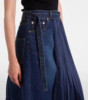 Sacai Pleated Denim Midi Skirt