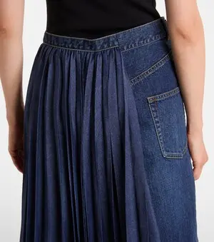 Sacai Pleated Denim Midi Skirt