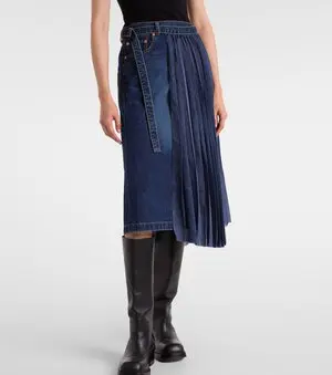 Sacai Pleated Denim Midi Skirt