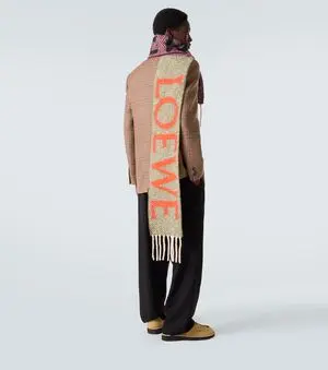 Loewe Fringed Logo Alpaca And Wool-blend Scarf - Multicoloured