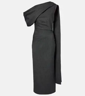 ROKSANDA Maite Herringbone Draped Midi Dress - Grey