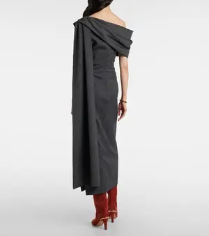 ROKSANDA Maite Herringbone Draped Midi Dress - Grey