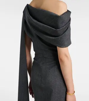 ROKSANDA Maite Herringbone Draped Midi Dress - Grey