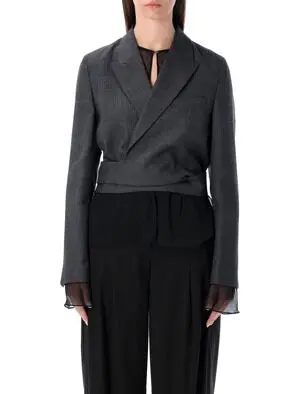 Our Legacy Smoke Wrap Blazer In Micro Herringbone - Grey
