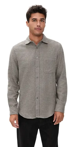 Portuguese Flannel Abstract Pied Poule Button Down Shirt Charcoal
