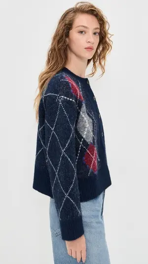 Moon River Argyle Knit Cardigan
