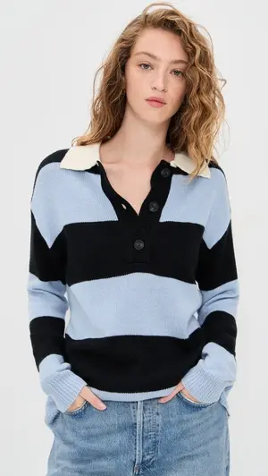 Moon River Striped Collar Pullover Sweater