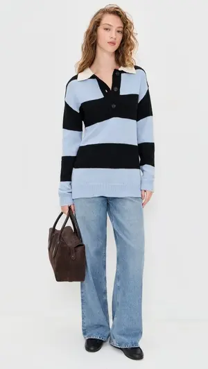 Moon River Striped Collar Pullover Sweater