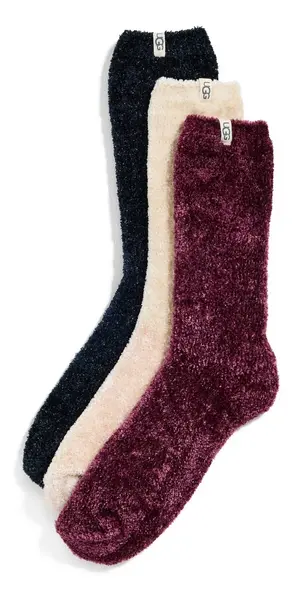 UGG Leda Sparkle Socks 3-pack - Cream/wild Grape/black