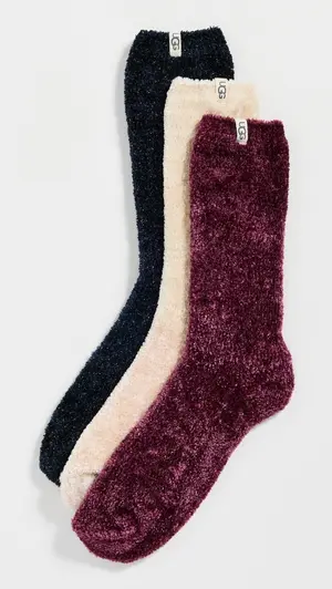 UGG Leda Sparkle Socks 3-pack - Cream/wild Grape/black