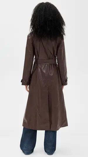 MADISON THE LABEL Hutson Faux Leather Trench Coat - Choc