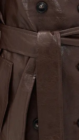 MADISON THE LABEL Hutson Faux Leather Trench Coat - Choc