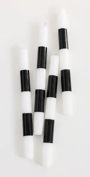 FAZEEK Striped Dinner Candle Set Of 4 - Black/white