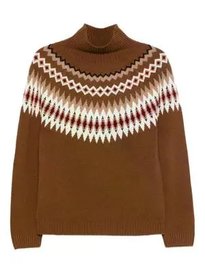 BEYOU Fair Isle High-neck Sweater - Brown