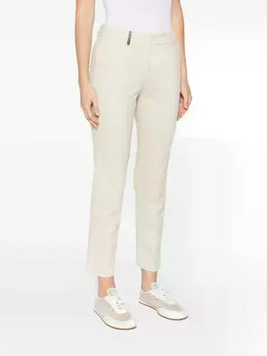 Peserico Cotton Trousers With Logo Detail - Neutrals