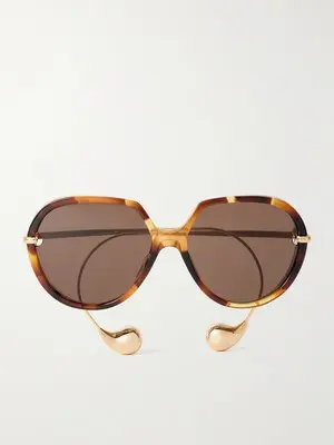 Bottega Veneta Drop Round-frame Tortoiseshell Sunglasses - Gold