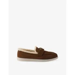 Prada Shearling Suede Loafers - Brown