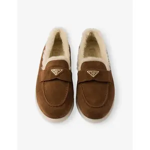 Prada Shearling Suede Loafers - Brown
