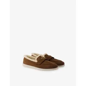 Prada Shearling Suede Loafers - Brown