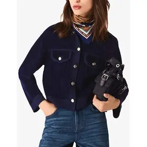 Maje Button-down Cropped Stretch-velvet Jacket