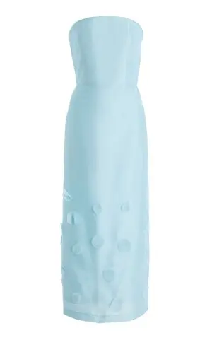 MARLIES GRACE Lucille Floral-appliquéd Satin Midi Dress - Blue