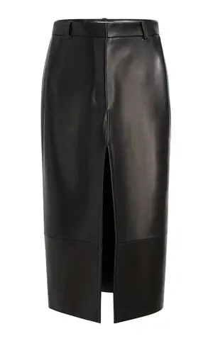 Khaite Anden Belted Leather Midi Skirt Black