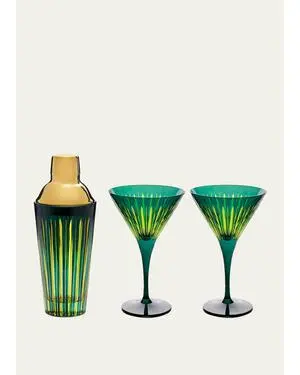 L'Objet Prism Cocktail Shaker & Martini Glass Set - Emerald