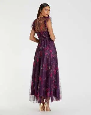 Mac Duggal Floral Print Midi Dress