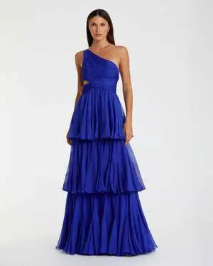 Mac Duggal One-shoulder Open-back Chiffon A-line Gown