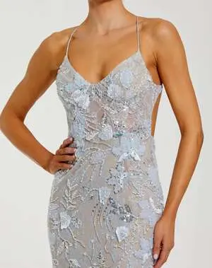 Mac Duggal Sleeveless Embellished Open Back Column Gown - Blue
