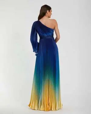 Mac Duggal One Shoulder Pleated Ombre Gown - Blue