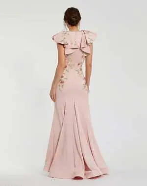 Mac Duggal Embellished Flutter Sleeve Mermaid Gown - Blush