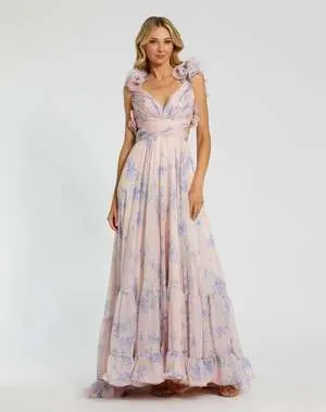 Mac Duggal Floral Chiffon Cut-out Gown - Violet Multi