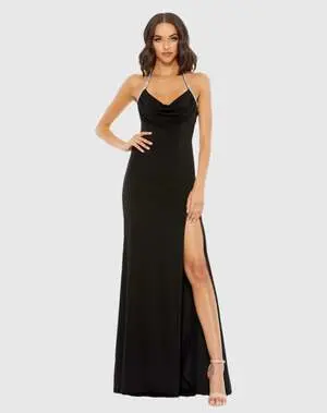 Mac Duggal Cowl Neck Halter Gown