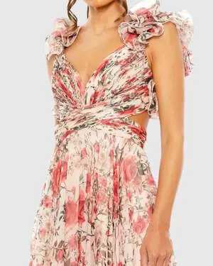 Mac Duggal Floral Cut-out Chiffon Gown - Rose Multi