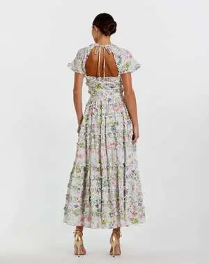 Mac Duggal Floral Ruffle Cotton Midi Dress