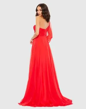Mac Duggal Flowy One-shoulder Chiffon Gown