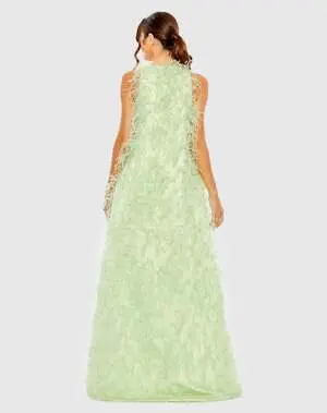 MAC DUGGAL COLLECTION Sleeveless Feather-embellished High-low Gown