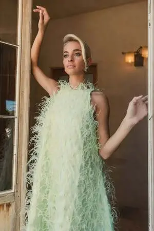 MAC DUGGAL COLLECTION Sleeveless Feather-embellished High-low Gown