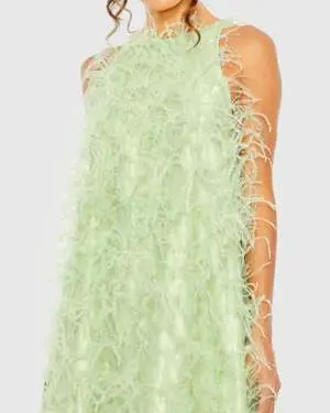 MAC DUGGAL COLLECTION Sleeveless Feather-embellished High-low Gown